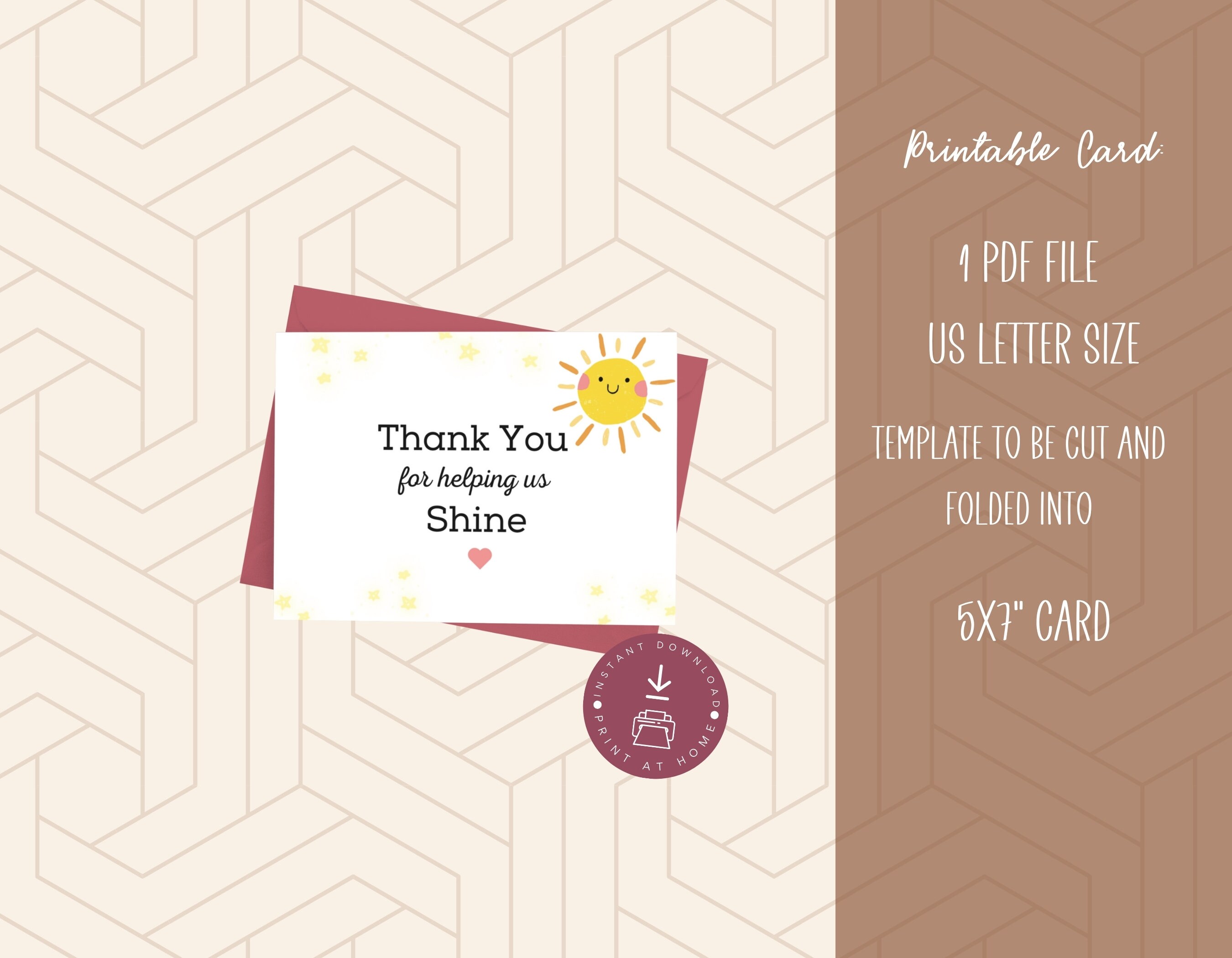 Teacher Thank You Card Printable - Thank You for Helping Us Shine ...