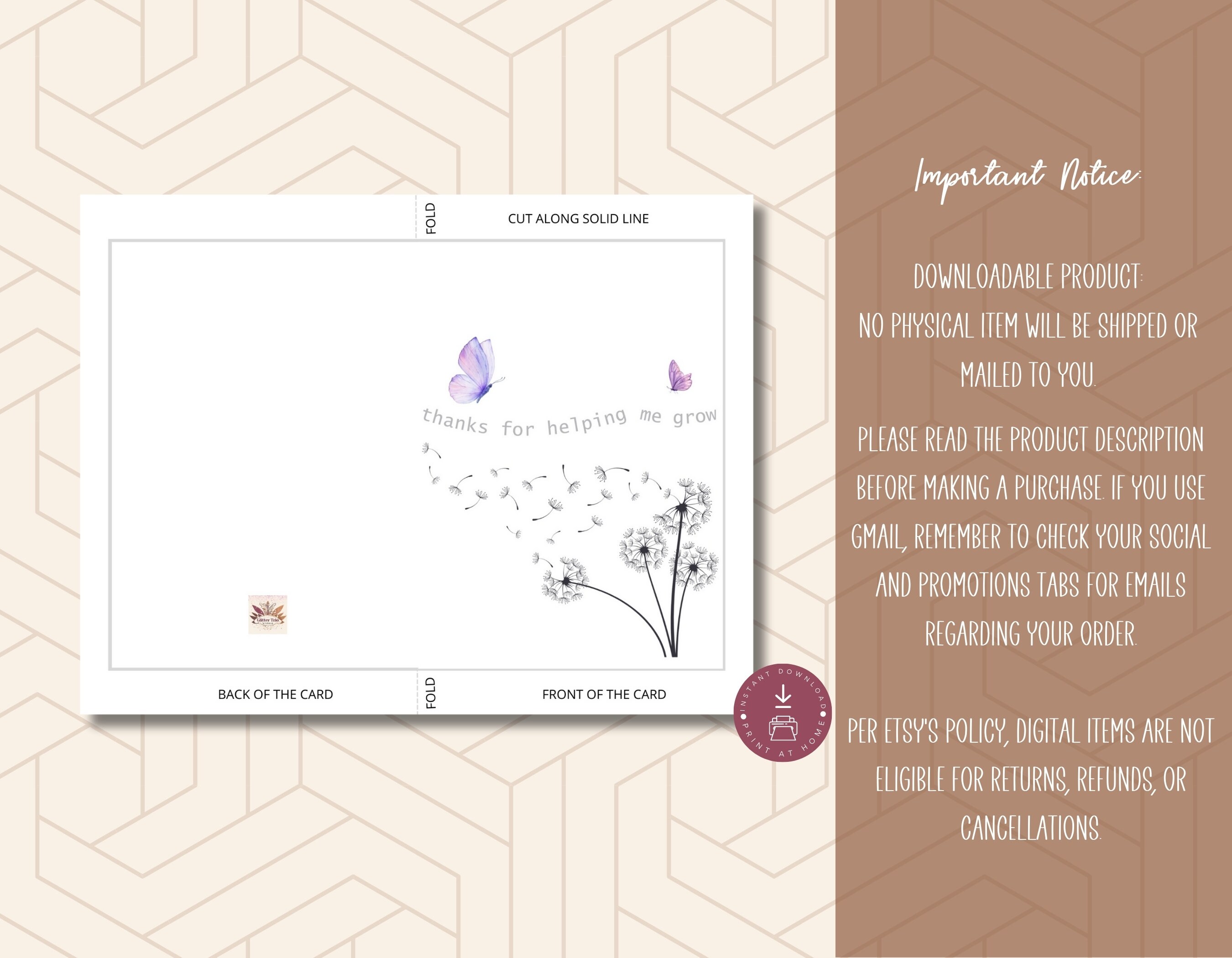 Teacher Appreciation Printable Card, Teacher Thank You Digital Download ...