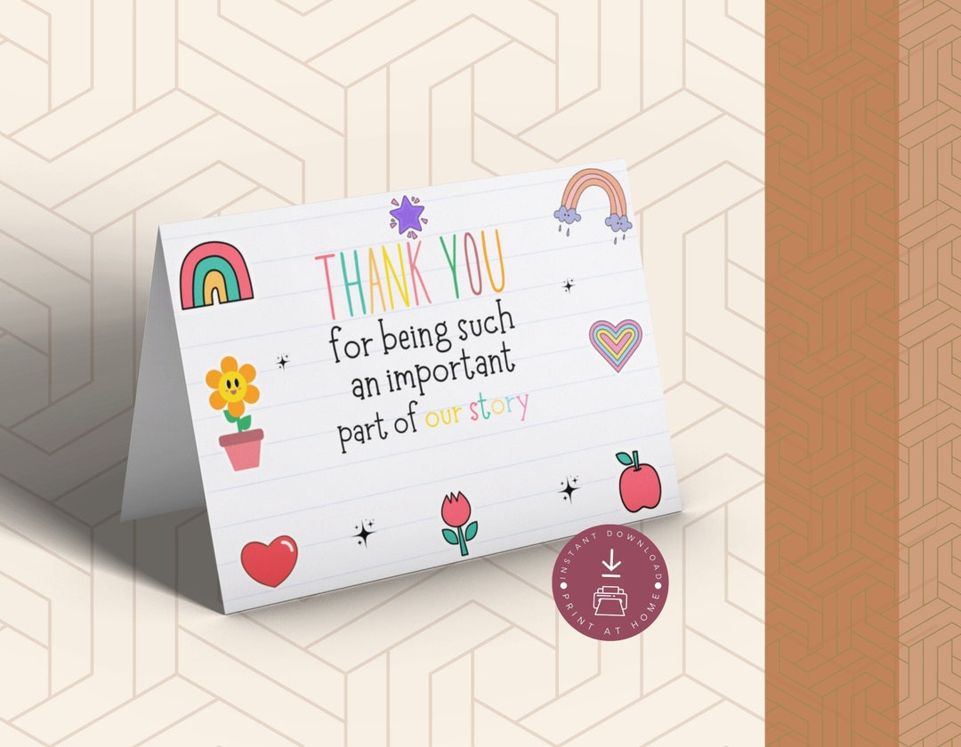 Teacher Thank You Card Thank You for Being Part of Our Story Printable ...