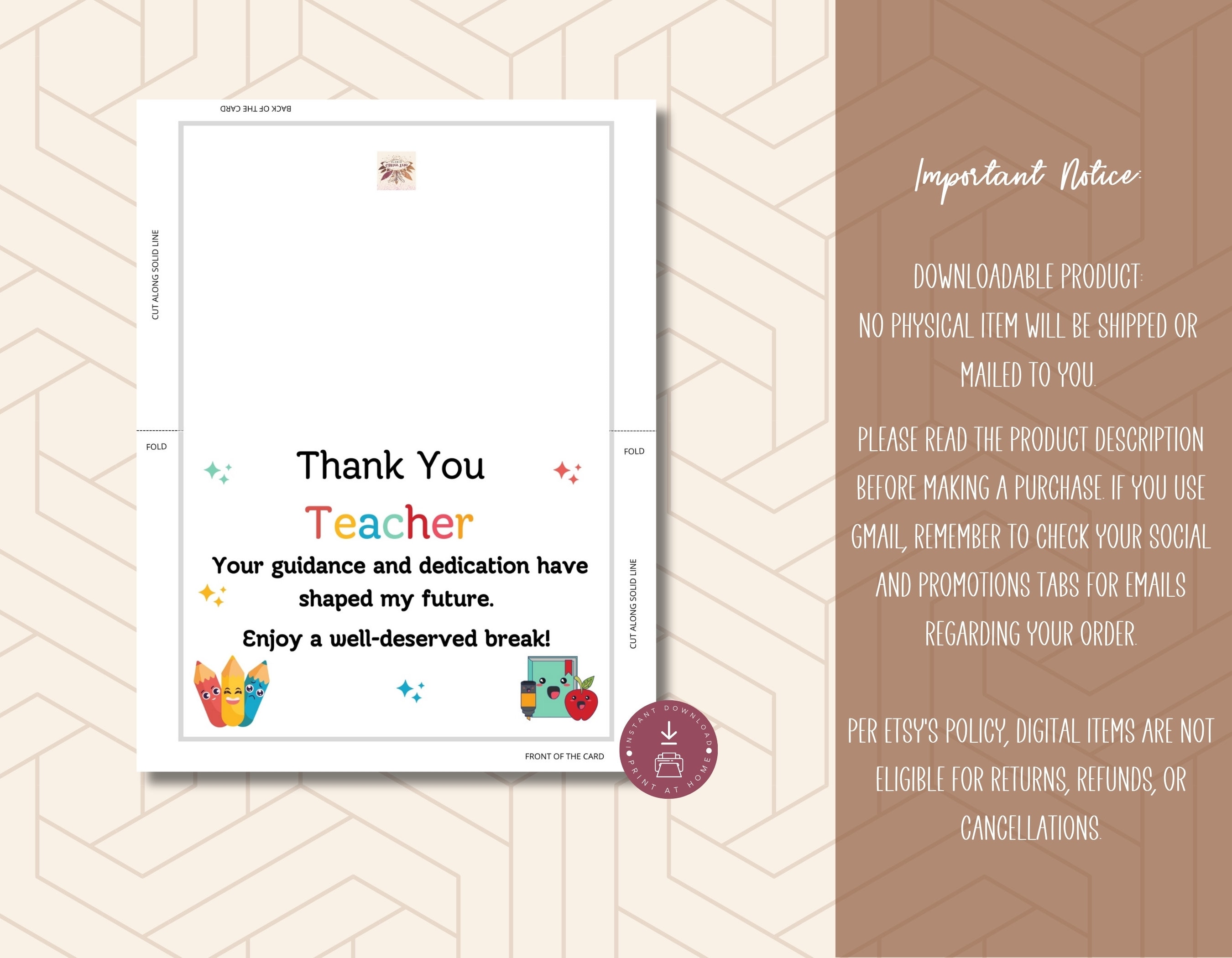 Thank You Teacher Card Printable, Teacher Appreciation Card ...