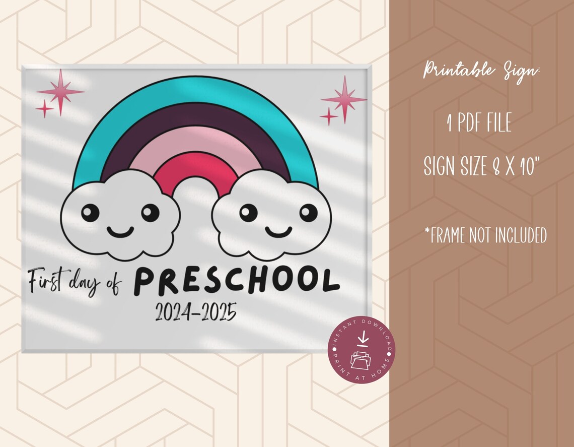 First Day of Preschool Printable Sign, Last Day of Preschool Sign Set ...