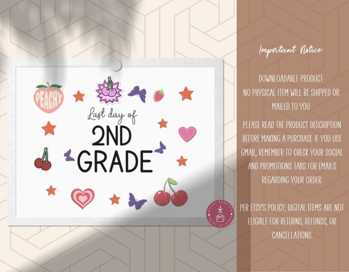 Last Day of 2nd Grade Sign Printable, Second Grade Poster, Photo Prop ...