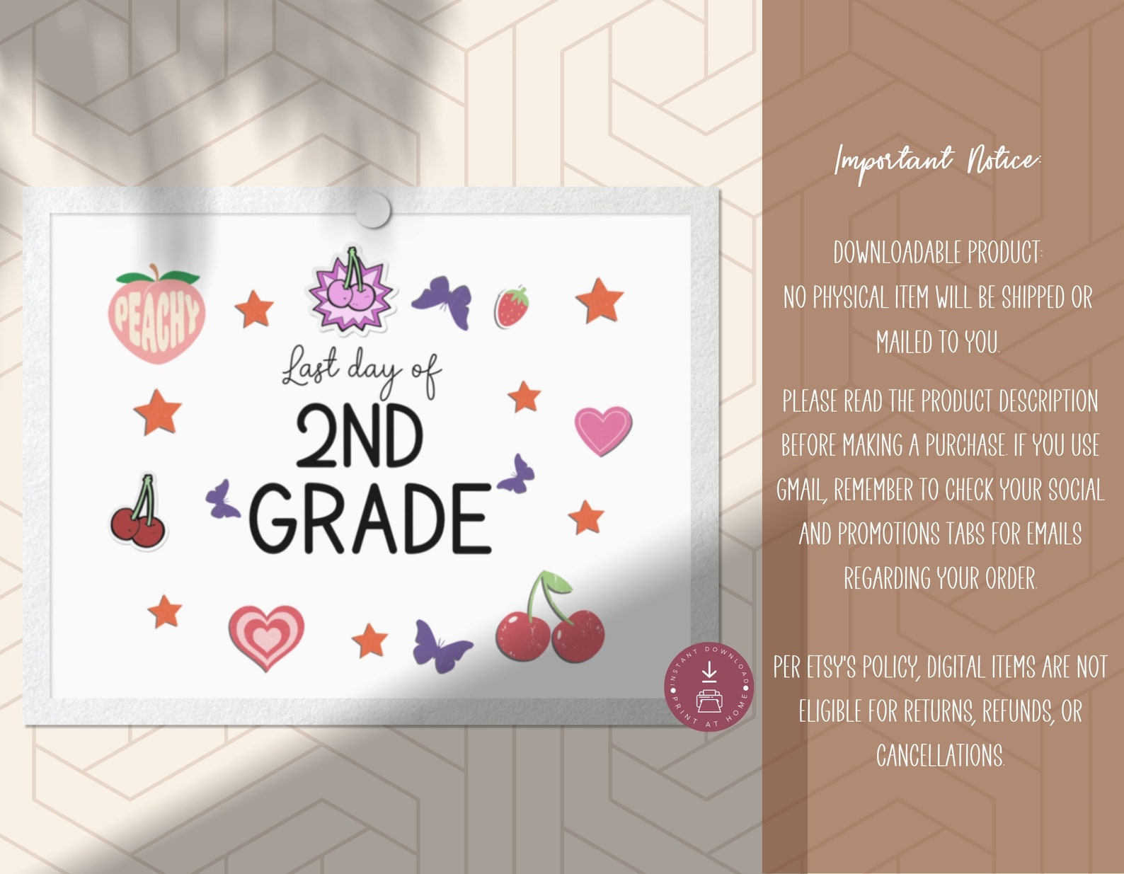 Last Day of 2nd Grade Sign Printable, Second Grade Poster, Photo Prop ...