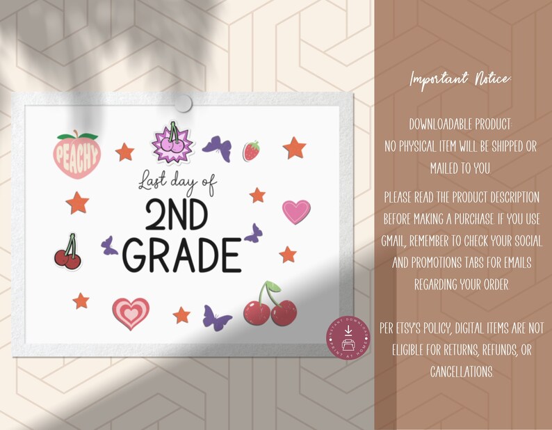 Last Day of 2nd Grade Sign Printable, Second Grade Poster, Photo Prop ...