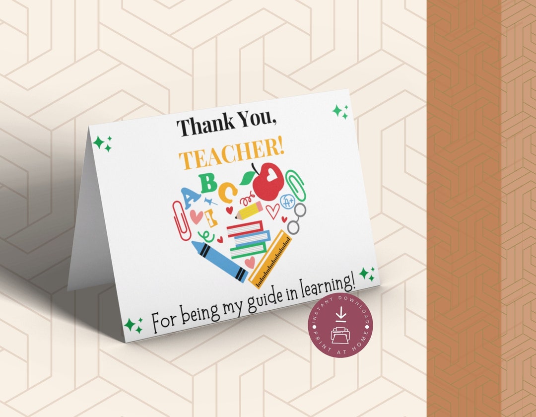 Thank You Teacher Card Printable, Teacher Appreciation Card, End of ...
