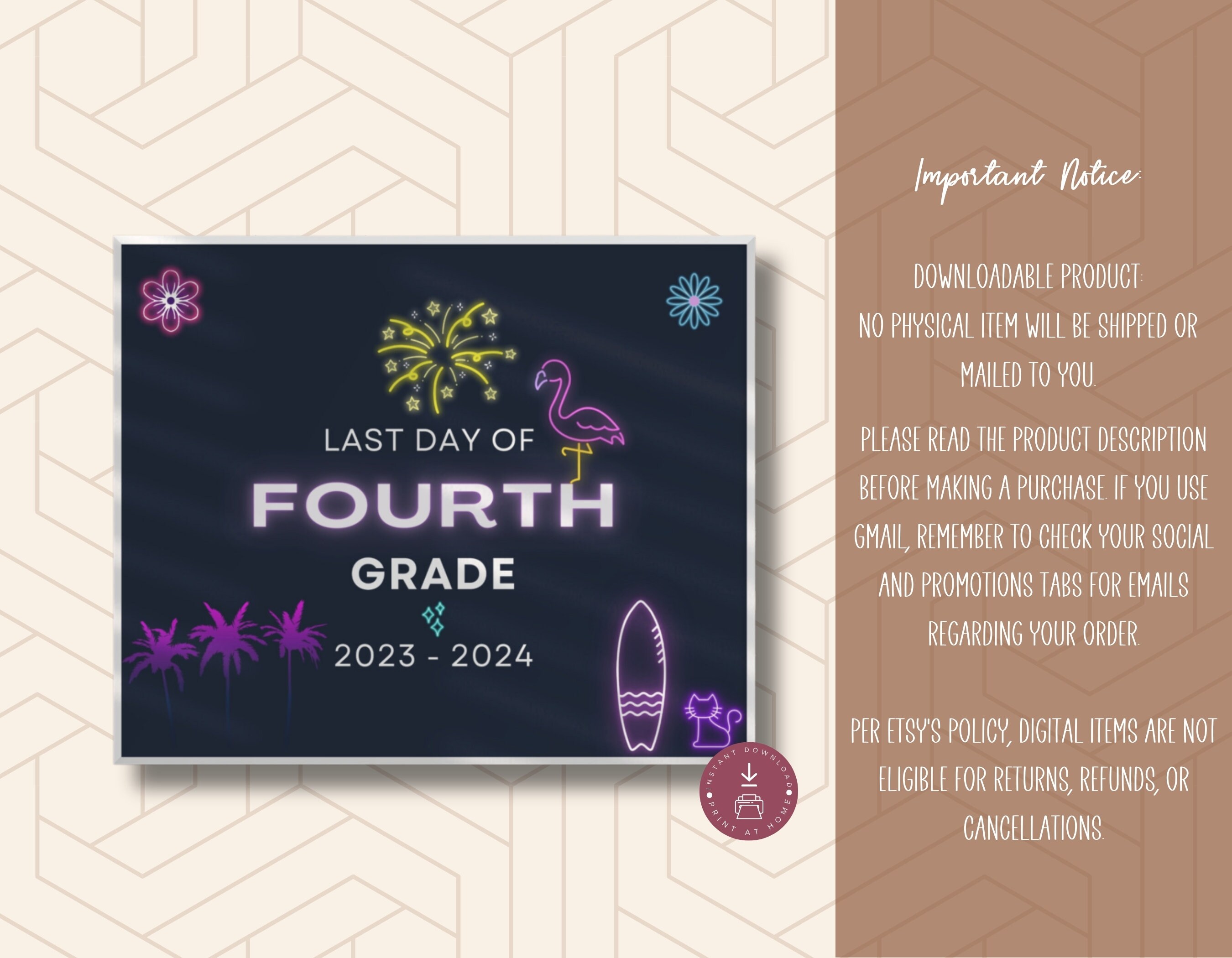 Printable Last Day of Fourth Grade Goodbye Sign Poster, 4th Grade Photo ...