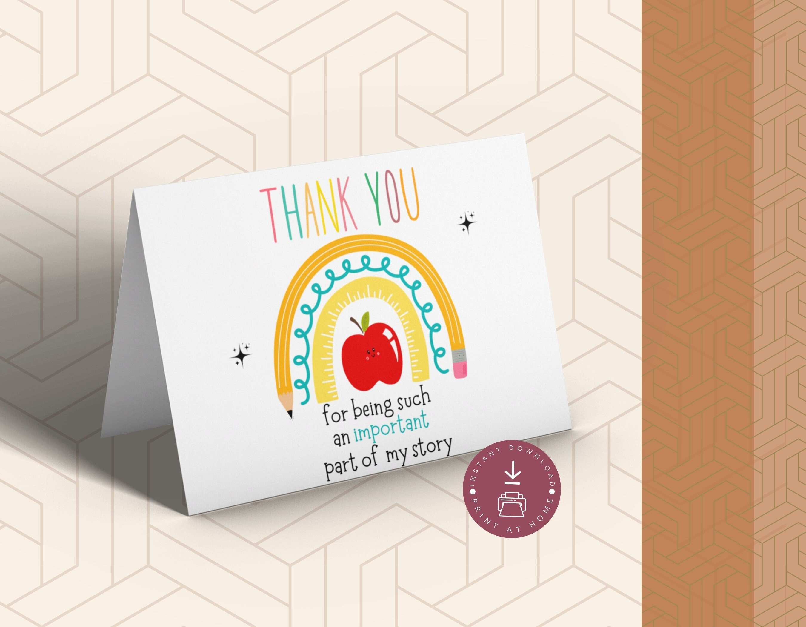 Teacher Thank You Card Thank You for Being Part of My Story Printable ...