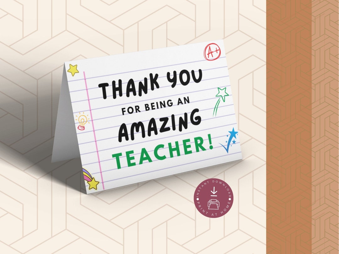 Teacher Thank You Card Printable, Teacher Appreciation Card, End of ...