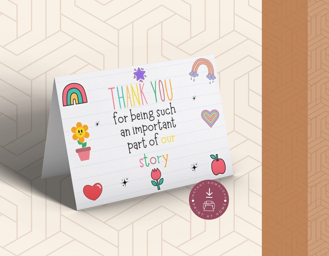 Printable Teacher Thank You Card- Thank You for Being Part of My Story ...