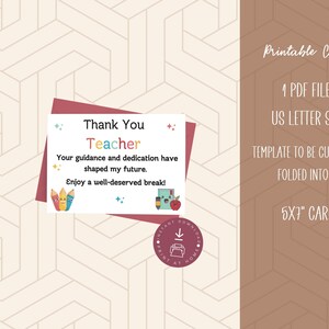 Thank You Teacher Card Printable, Teacher Appreciation Card ...