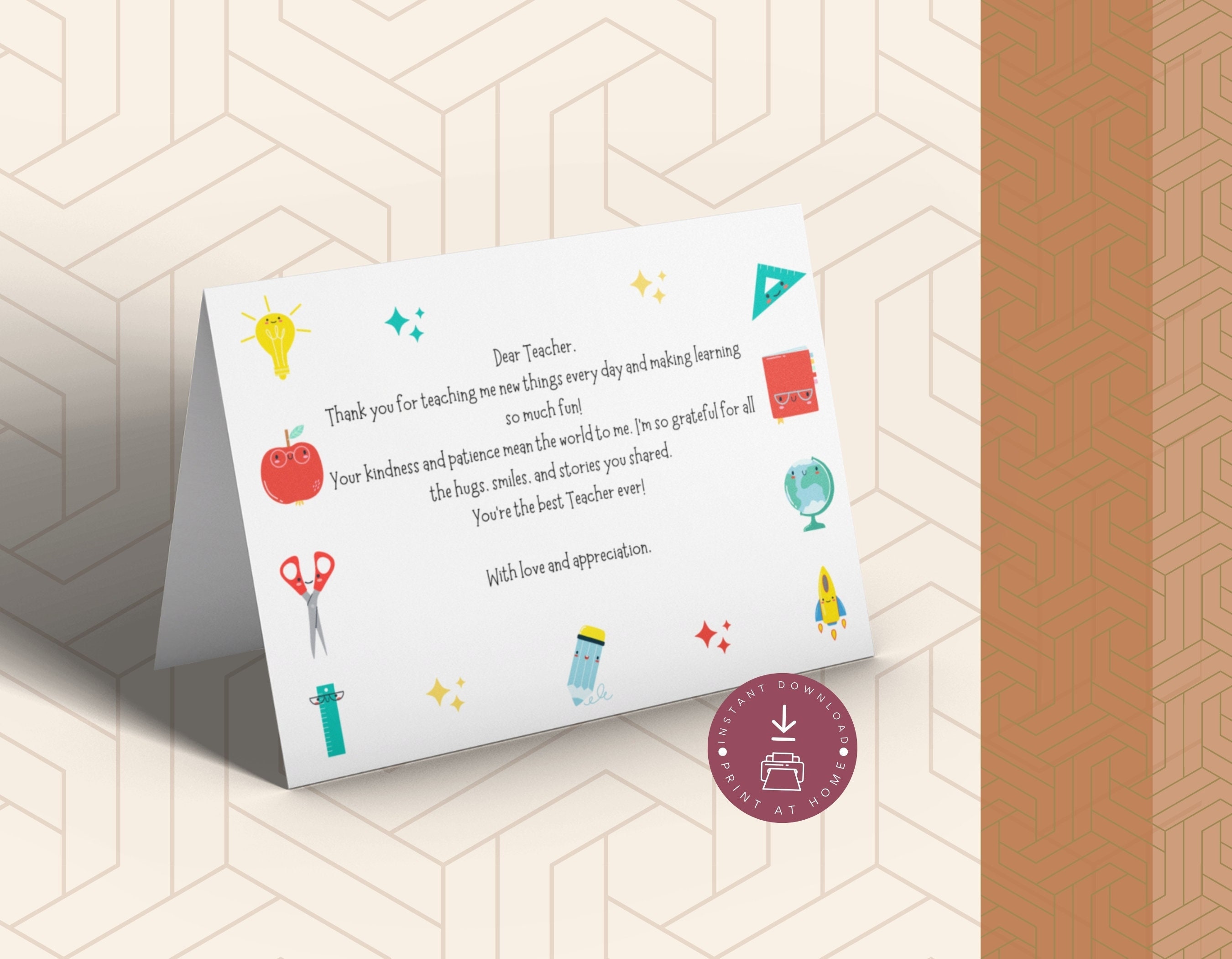 Teacher Thank You Card Printable, Teacher Appreciation Card, End of ...