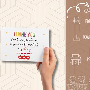 Teacher Thank You Card- Thank You for Being Part of My Story Printable ...