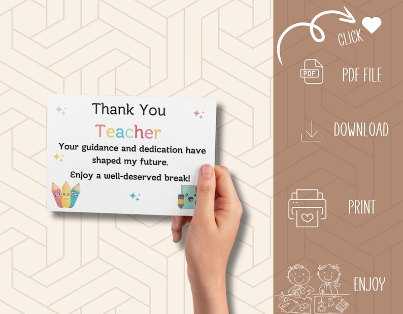 Thank You Teacher Card Printable, Teacher Appreciation Card ...