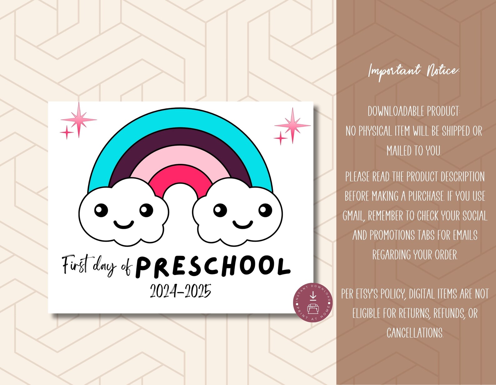 First Day of Preschool Printable Sign, Last Day of Preschool Sign Set ...