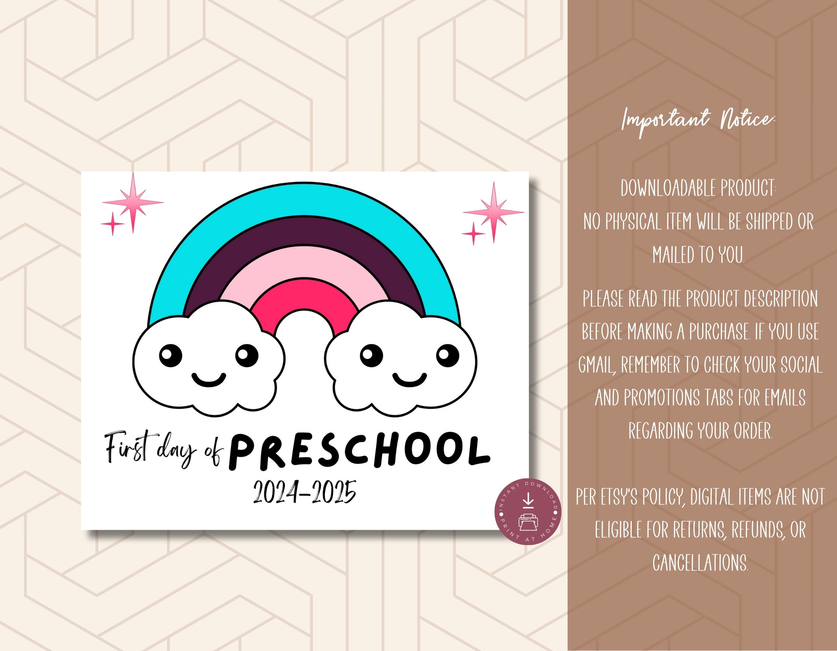 First Day of Preschool Printable Sign, Last Day of Preschool Sign Set ...