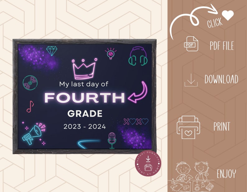 Printable My Last Day of Fourth Grade 2023-2024 Sign Poster, 4th Grade ...