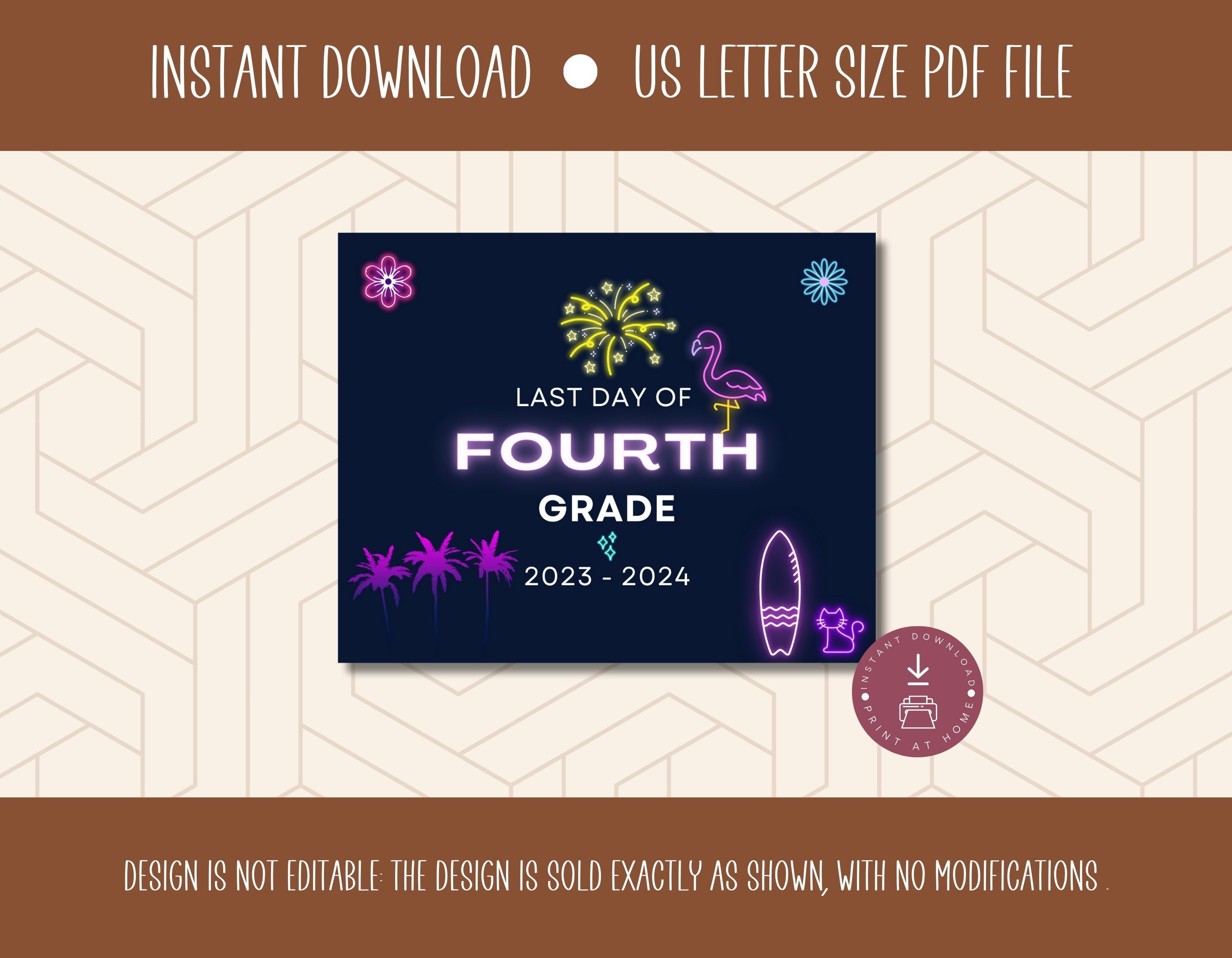 Printable Last Day of Fourth Grade Goodbye Sign Poster, 4th Grade Photo ...