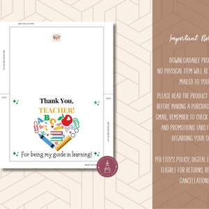 Thank You Teacher Card Printable, Teacher Appreciation Card, End of ...