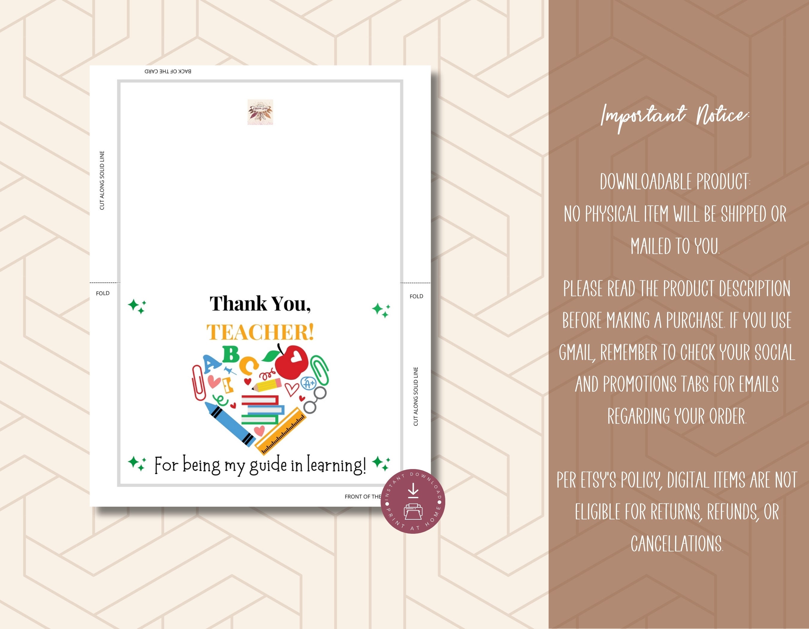 Thank You Teacher Card Printable, Teacher Appreciation Card, End of ...