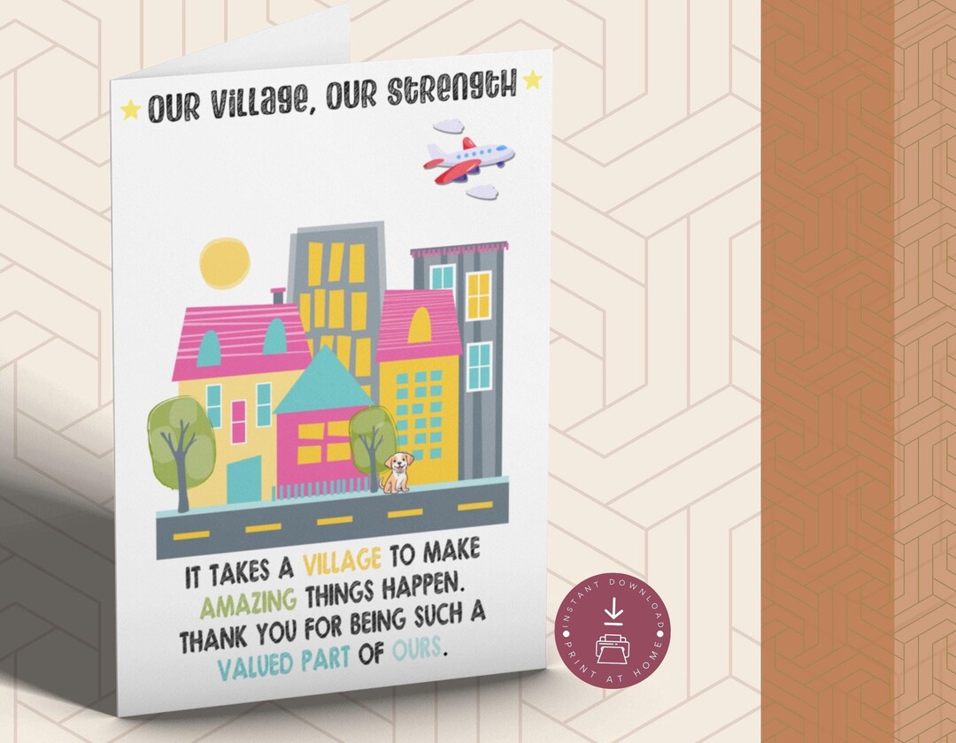 It Takes a Village Thank You Card, Teacher Card, Preschool Nursery ...