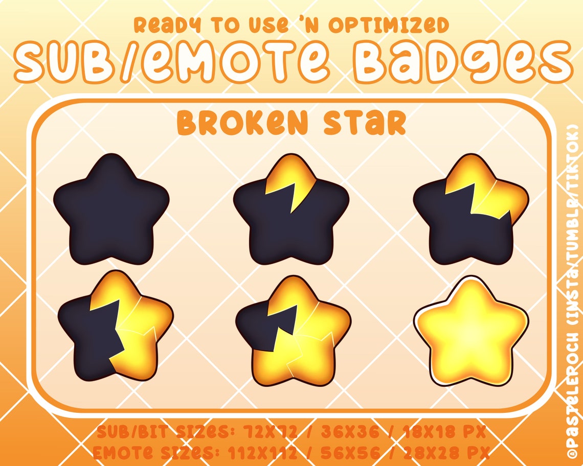 Cute Kawaii Broken Star Fragment Twitch SUB BIT EMOTE Badges - Etsy