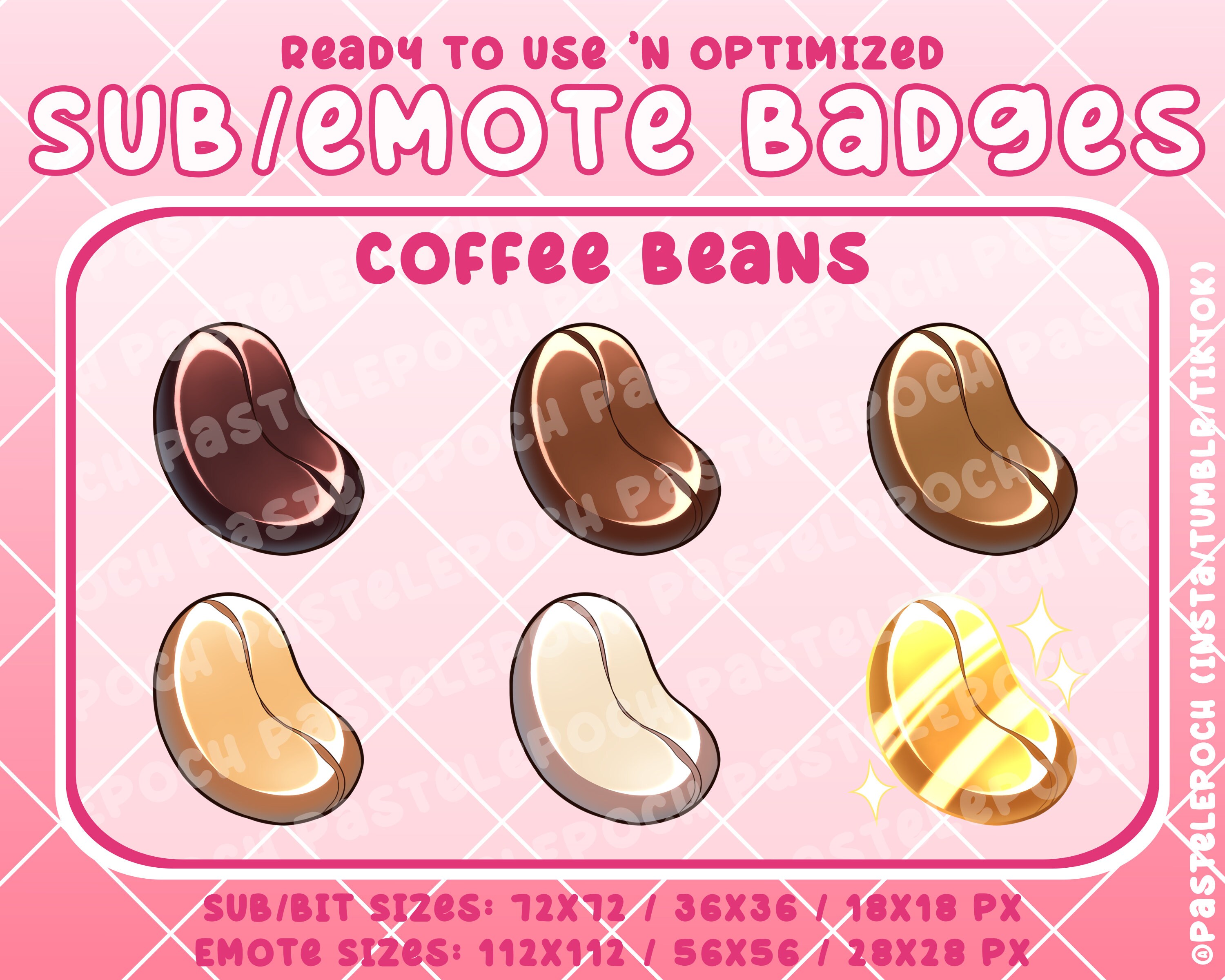 Cute Kawaii Coffee Mocha Bean Twitch SUB BIT EMOTE Badges Aesthetic 6 ...