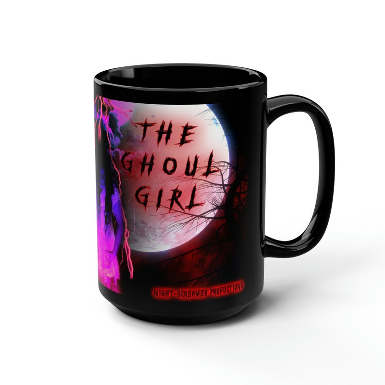 Frightening Ghoul Girl With Red Lightning Black Mug 15oz Design 2 ...