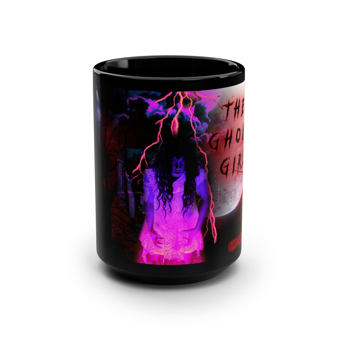 Frightening Ghoul Girl With Red Lightning Black Mug 15oz Design 2 ...