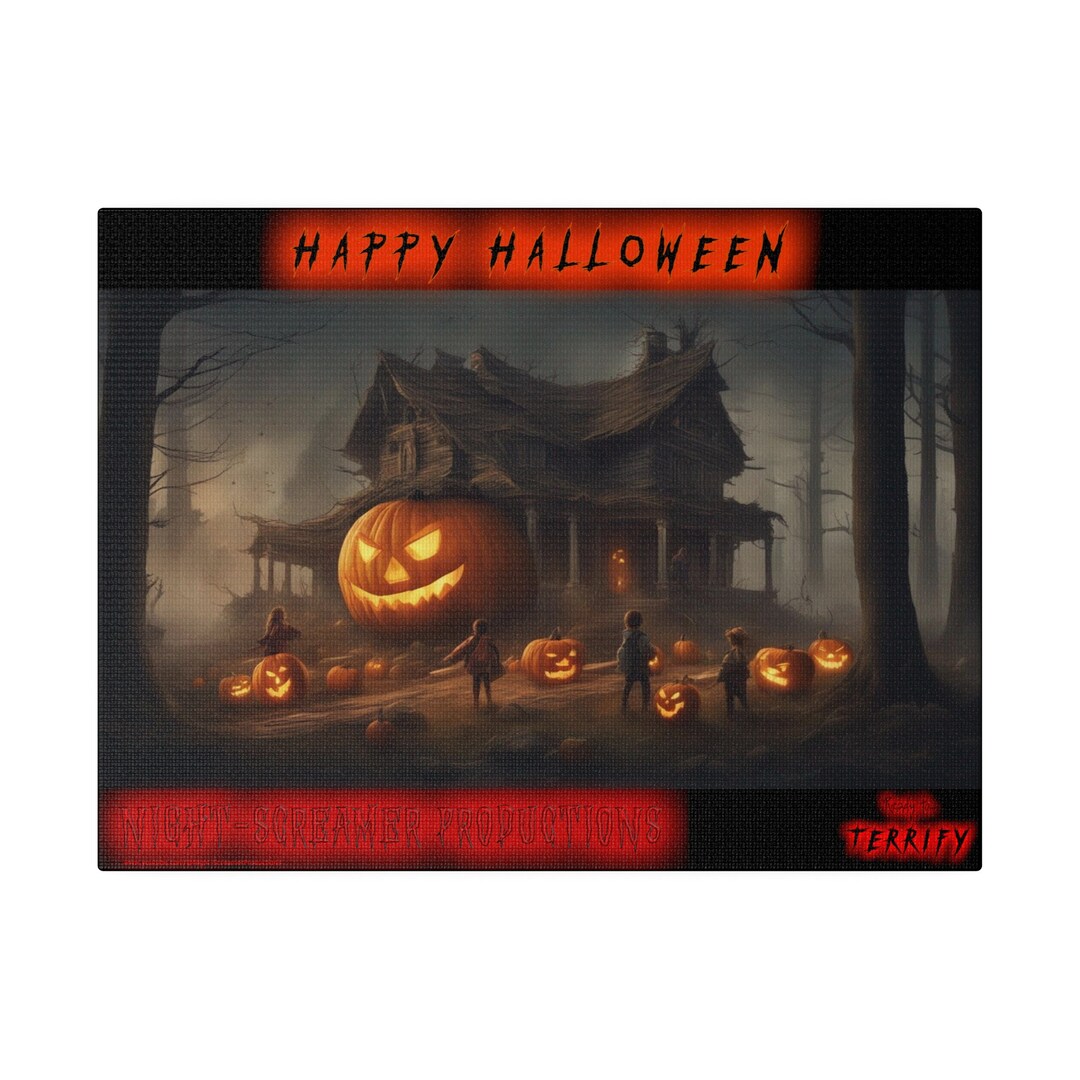 Halloween Jack-o-lantern House Matte Canvas, Stretched, 0.75" Scary, Ai ...
