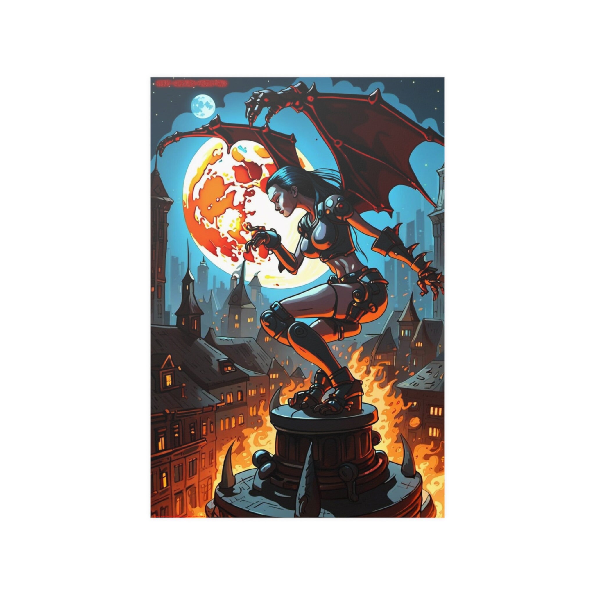 Cyborg Gargoyle 1.0 Satin Posters 210gsm Warrior Woman in a City on ...