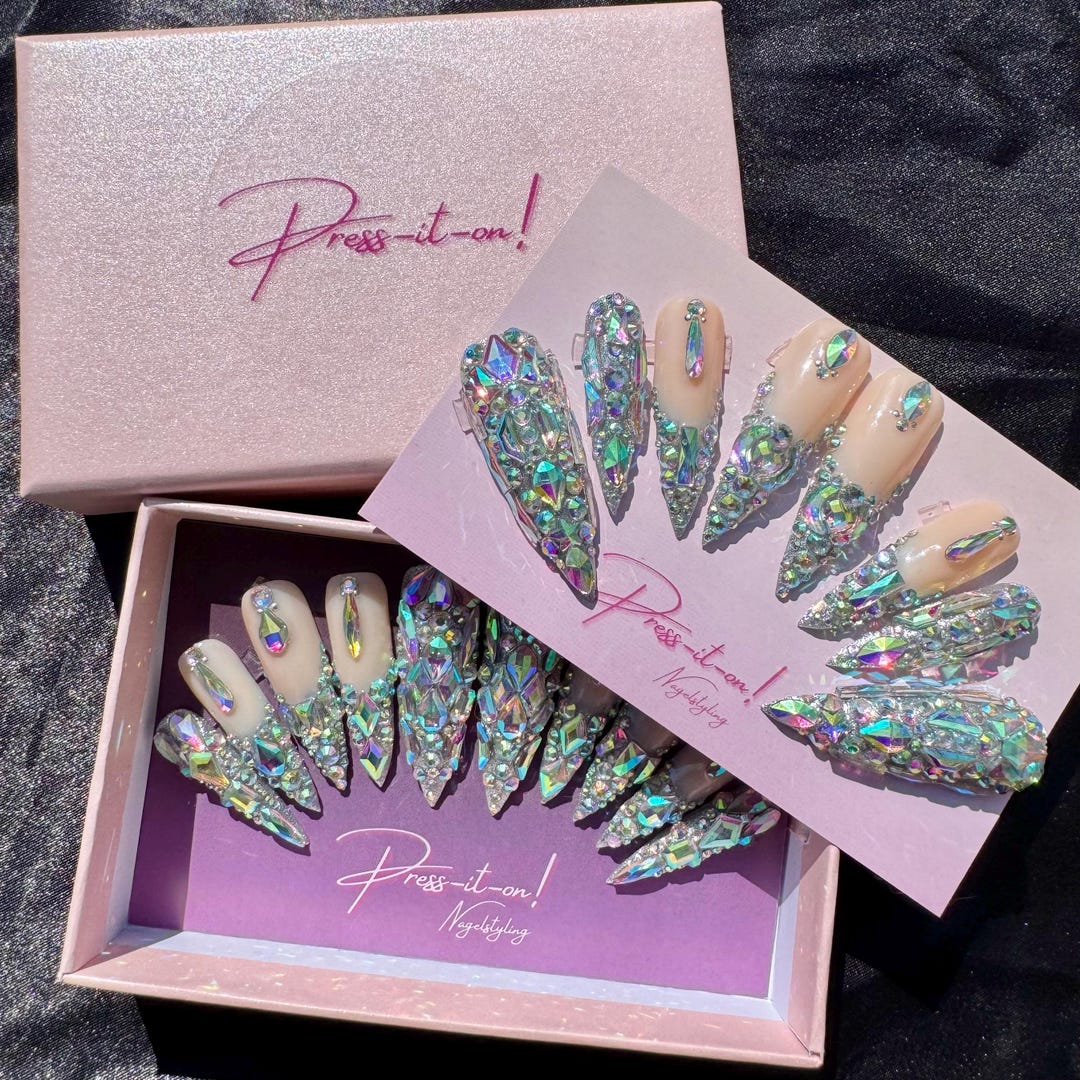 XXL Extra Wide Stiletto Presson Extra Extreme Bling Nails, Drag Queen ...