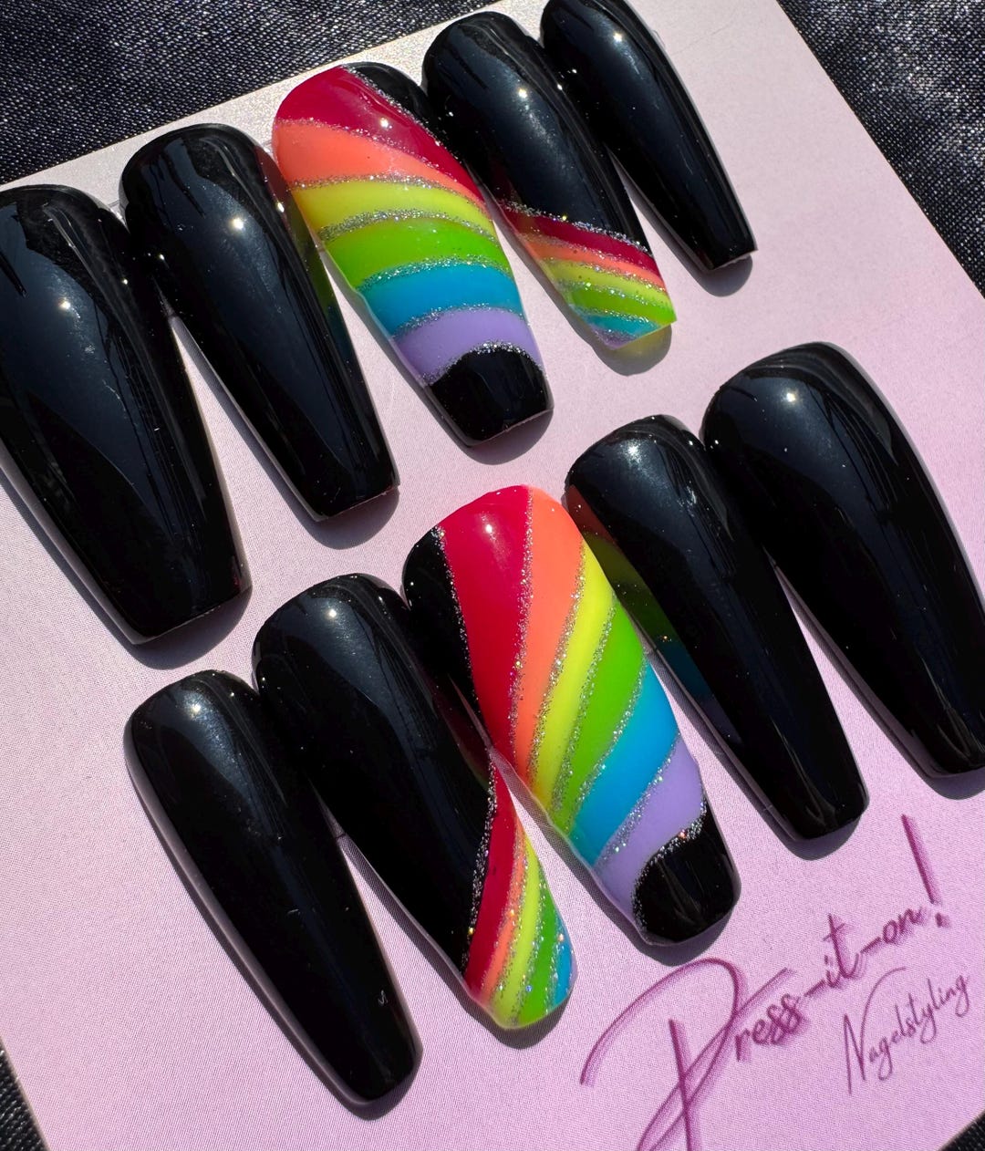XXL Presson Rainbow Pride Wide Black Coffin Nails, Drag Queen Queer ...