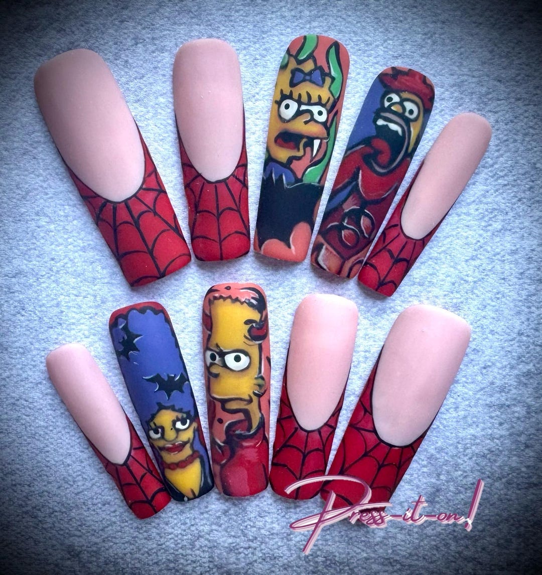 M Size Straight Large Nail Set, Press on Nails, Cartoon Tv Show ...