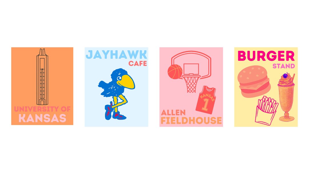 University of Kansas Basic Set of 4 - Etsy