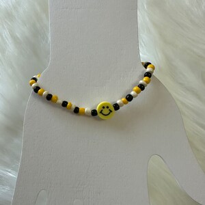 Beaded Stretch Smiley Yellow Black Bracelet - Etsy