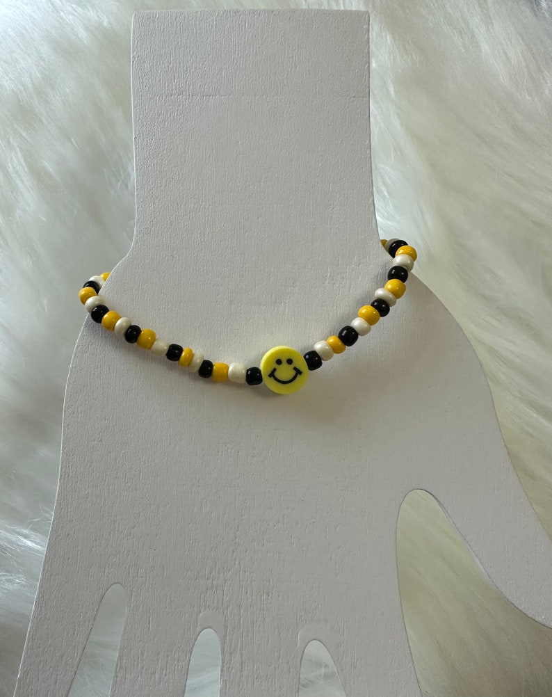 Beaded Stretch Smiley Yellow Black Bracelet - Etsy