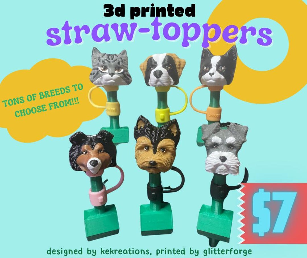 Dog and Cat Straw Toppers, 3d Printed - Etsy