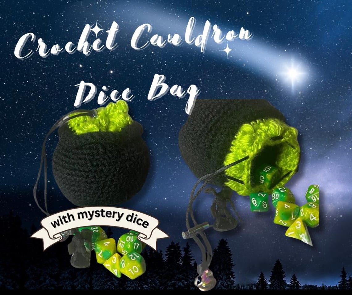 Crocheted Witch Cauldron Dice Bag With Mystery Dice - Etsy