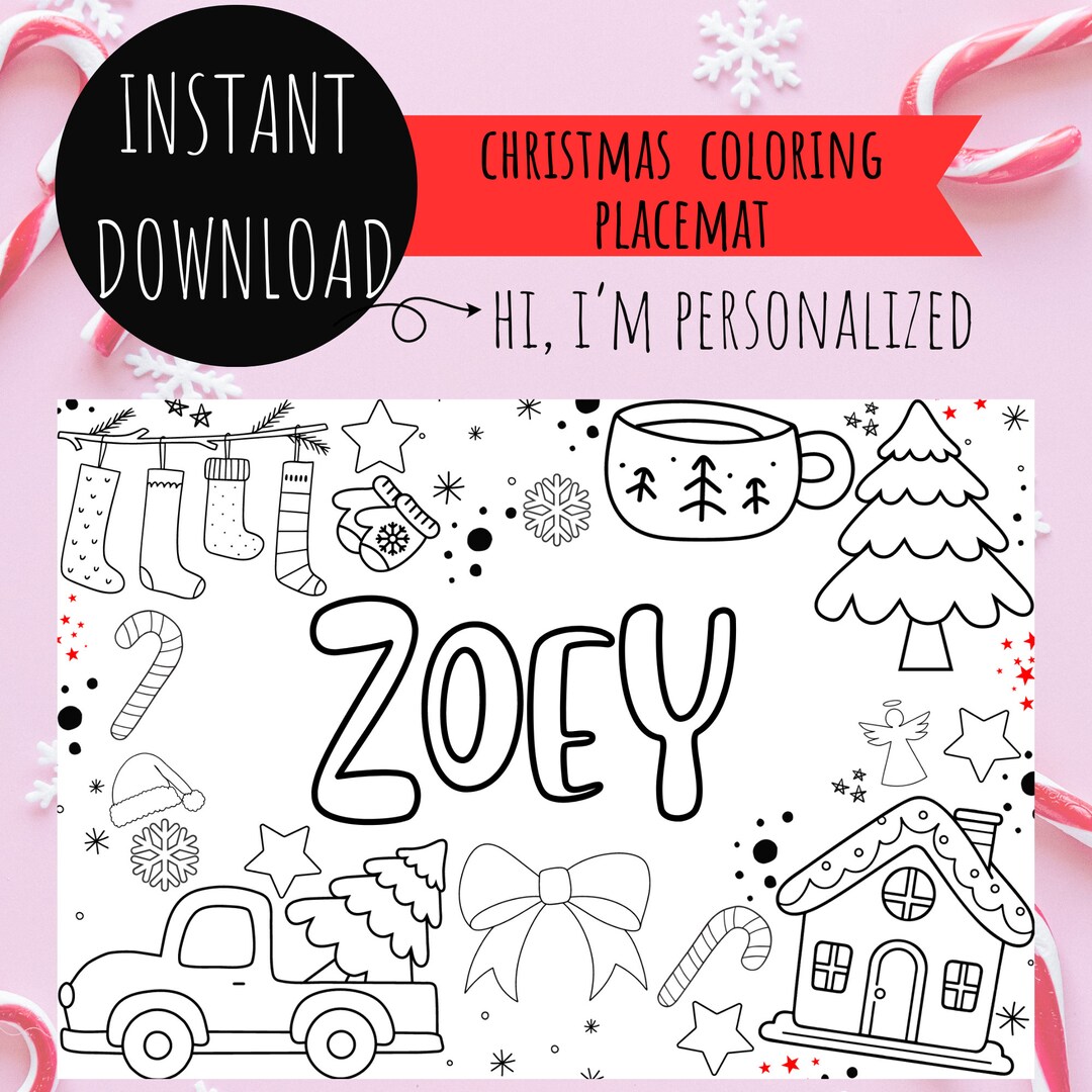 Personalized Christmas Coloring Placemat for Kids, Custom, Christmas ...