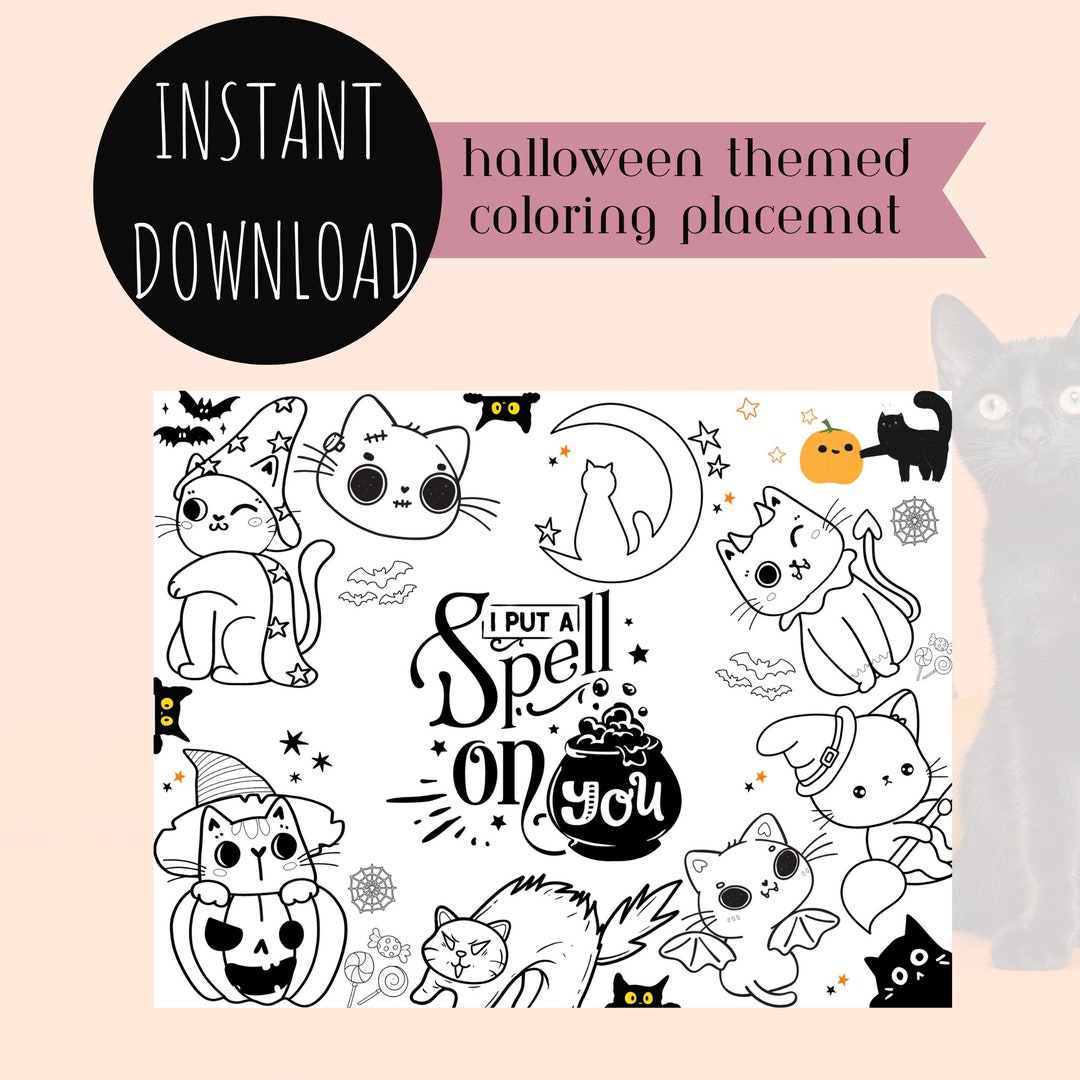 Cute Cat Halloween Printable, Cat Coloring Pages for Kids, Halloween ...