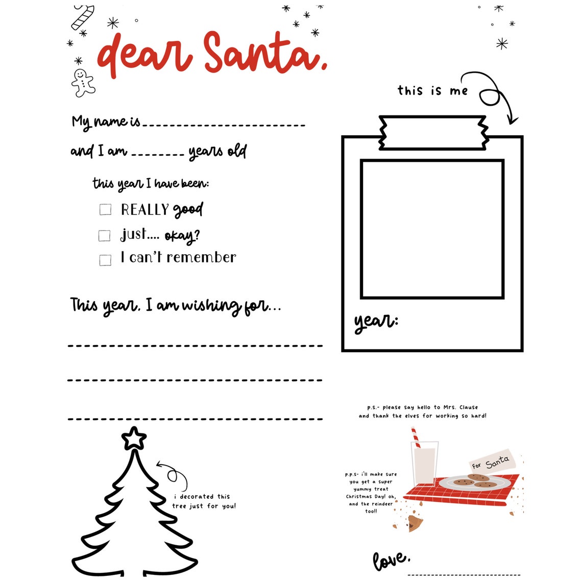 Dear Santa Letter Digital Download Letter to Santa Clause - Etsy