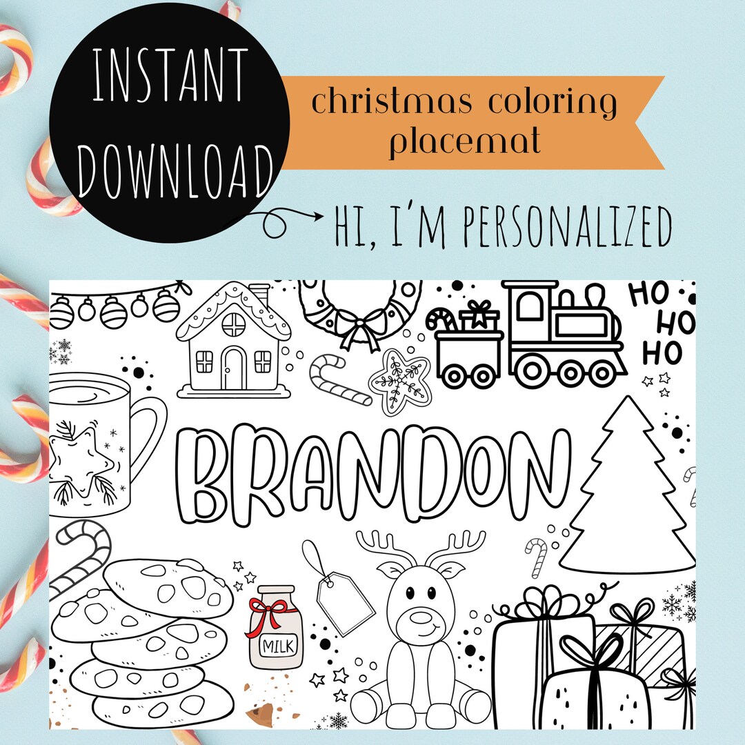 Personalized Christmas Coloring Placemat for Kids, Custom, Christmas ...
