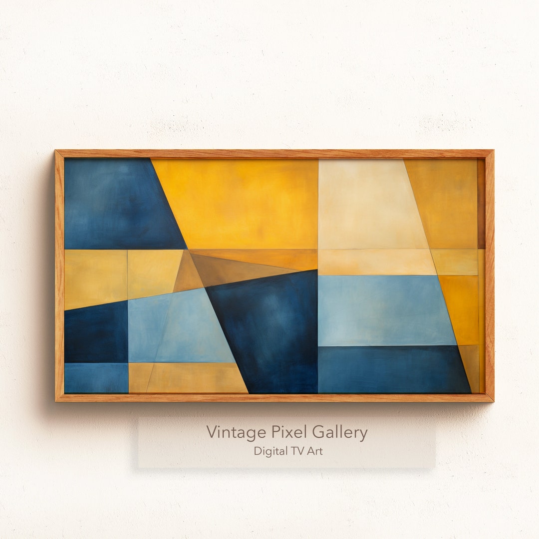 Cubism Abstract Modern Samsung Frame TV Art Oil Painting Blue Amber Art ...