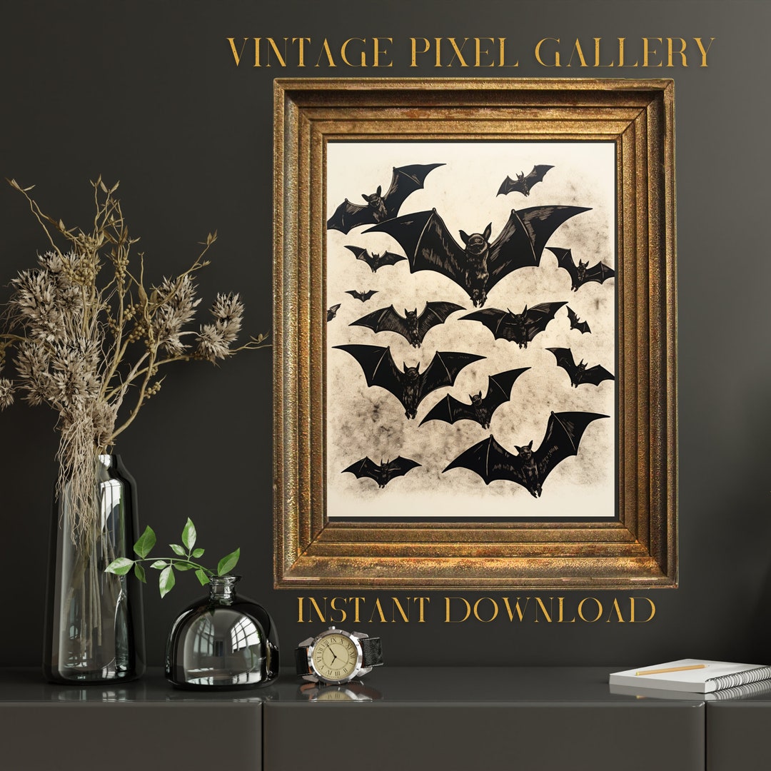 Bats Digital Wall Art Digital Wall Decor Bat Vintage Lithograph Sepia ...