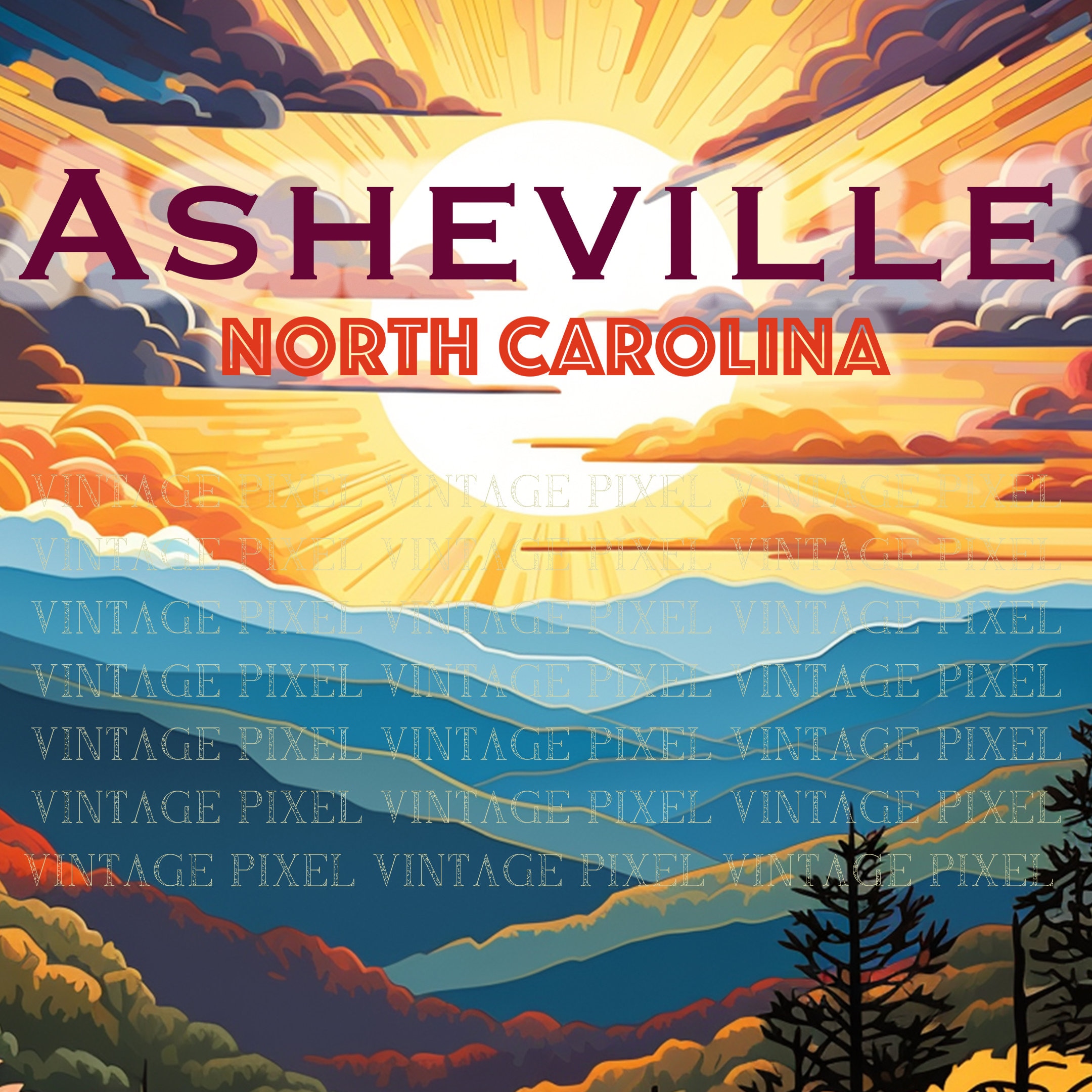 Travel Lover Gift Vintage Style Poster Asheville in Autumn North ...