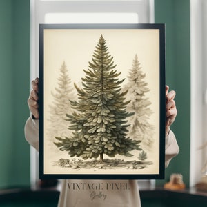Vintage Christmas Tree Digital Wall Art Decor Wintery Forest Scene ...