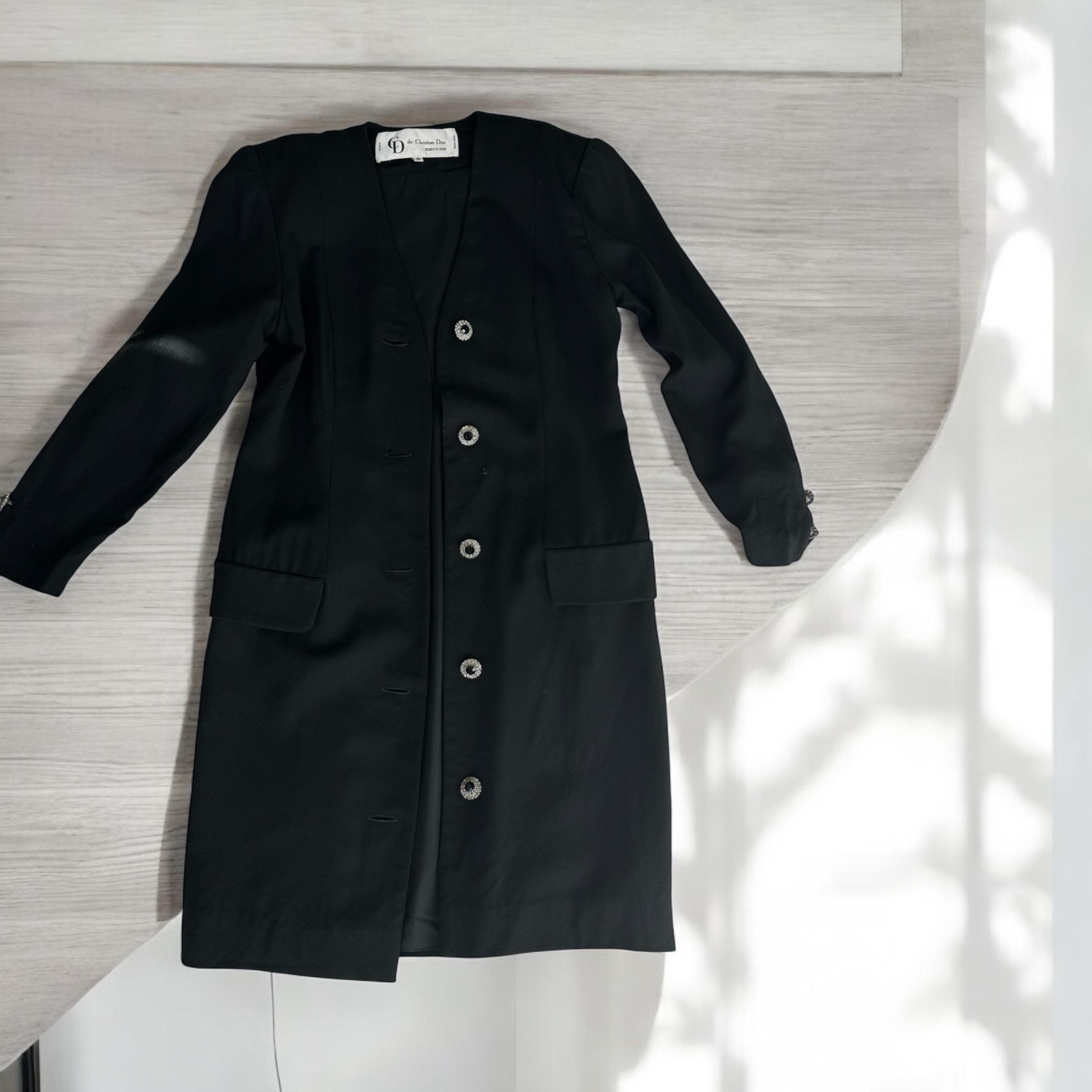 Christian Dior Vintage Fitted Black Dress/coat Rhinestone Buttons ...