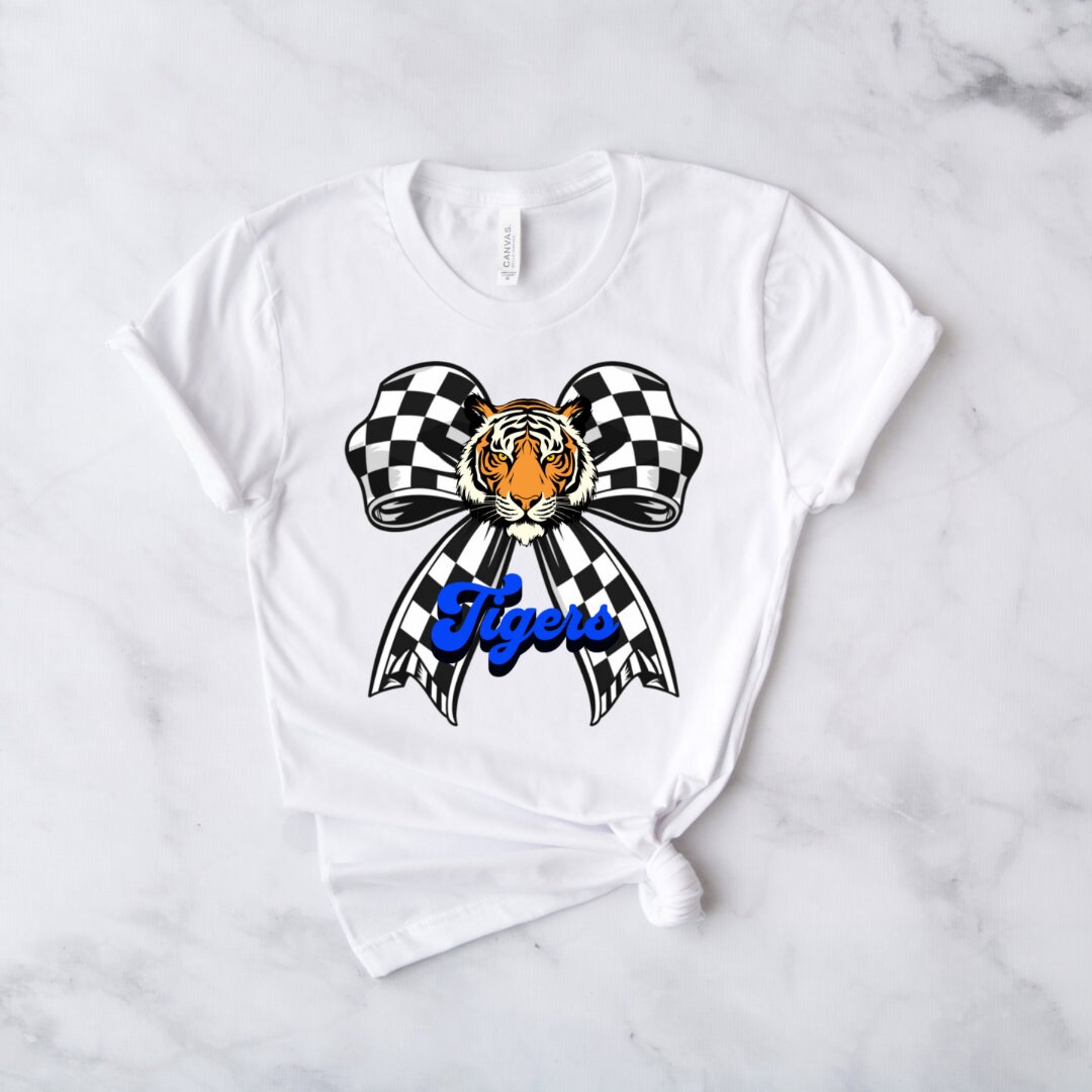 Coquette Blue Bow Tigers Png, Tiger Bow Shirt Design, Retro Tiger ...