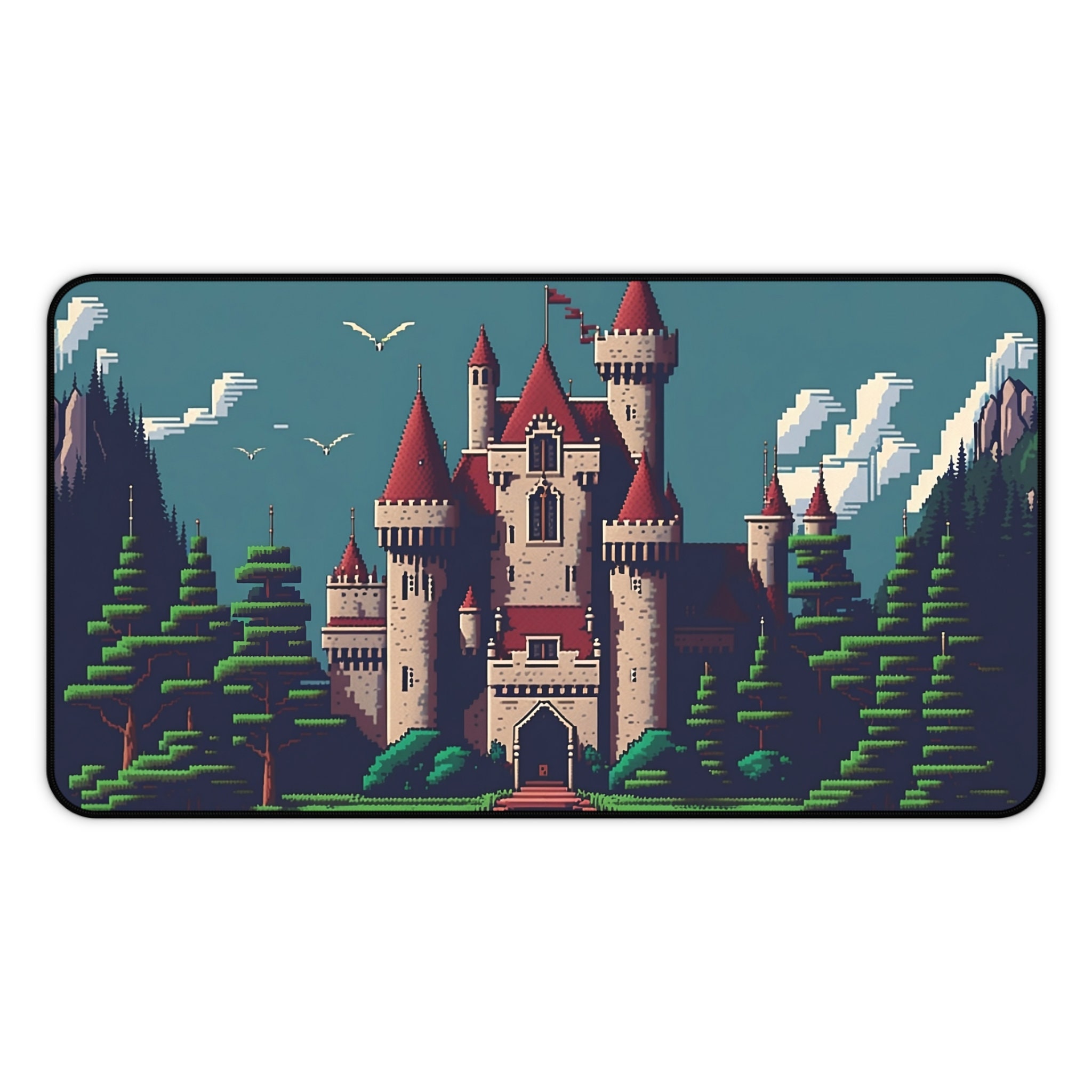 2D Pixelated Castle Vintage Gaming Desk Mat Long Desk Mats - Etsy