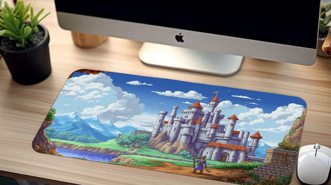 2D Pixelated Castle, Vintage, Gaming Desk Mat, Long Desk Mats, Mousepad ...